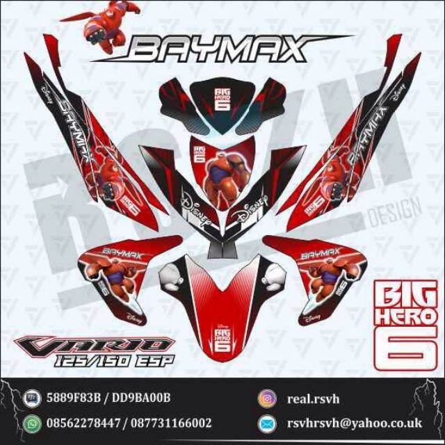 Honda Vario 125 150 Motorcycle Decal - Baymax Red Big Hero 6 Red ...