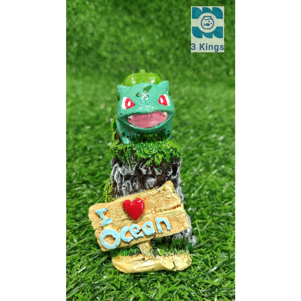 (𝟑𝐊𝐈𝐍𝐆𝐒) BULBASAUR w/ I LOVE OCEAN SIGN BOARD AQUARIUM FIGURINE ...