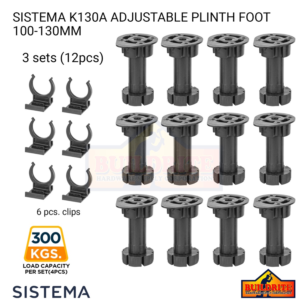 Sistema K130A 12pcs 100-13mm Black ABS Plastic Adjustable Plinth Foot ...