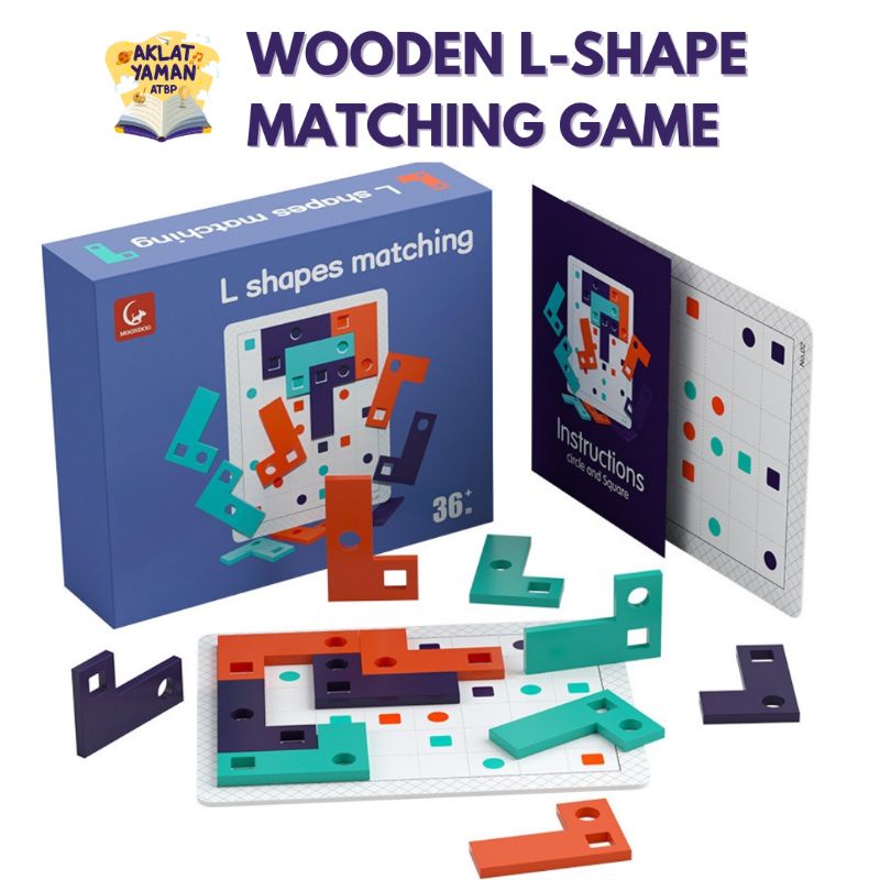 Wooden L-SHAPE Matching/Logic Game (12 L-shaped blocks, 30 cards, 1 ...