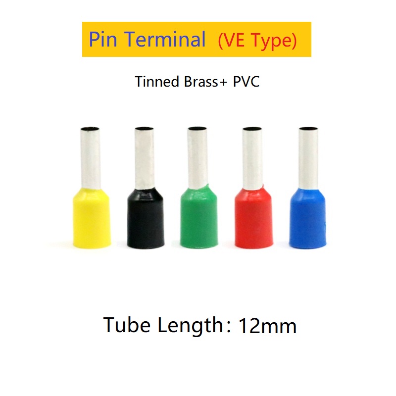200Pcs VE Tubular Terminal Electrical Cable Connector Brass Pipe 12mm ...