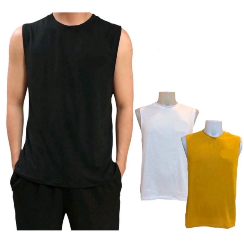 Pure Cotton 185gsm Plain Muscle Tee Sando Sleeveless Top wear Unisex ...