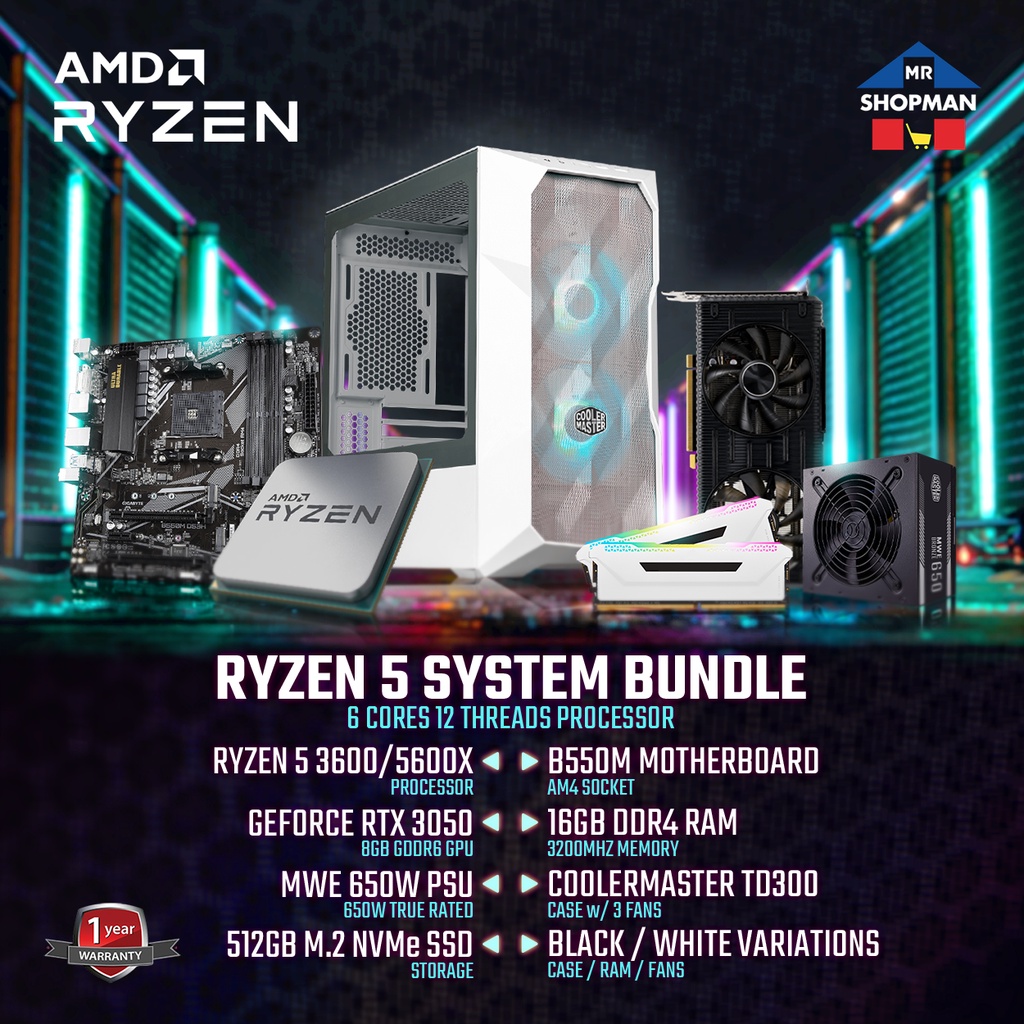 AMD Ryzen 5 5500 / 5600 / 5600X w/ GeForce RTX 3050 / 3060 / 3060Ti Desktop Computer PC Build ...