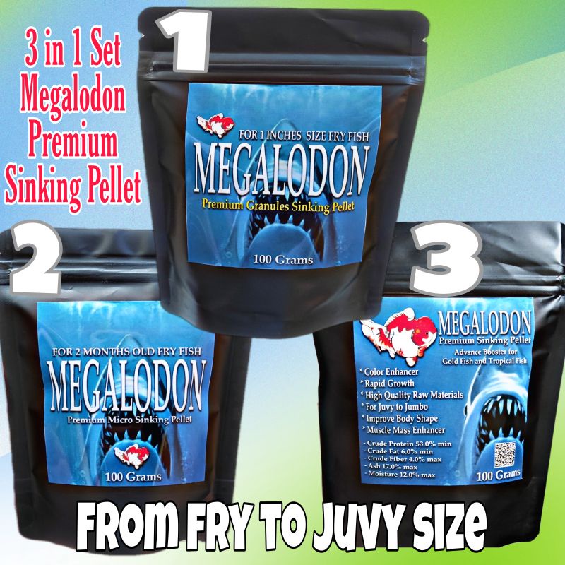 Megalodon Premium Sinking Pellet (3 in 1 starter pack) from fry to juvy ...