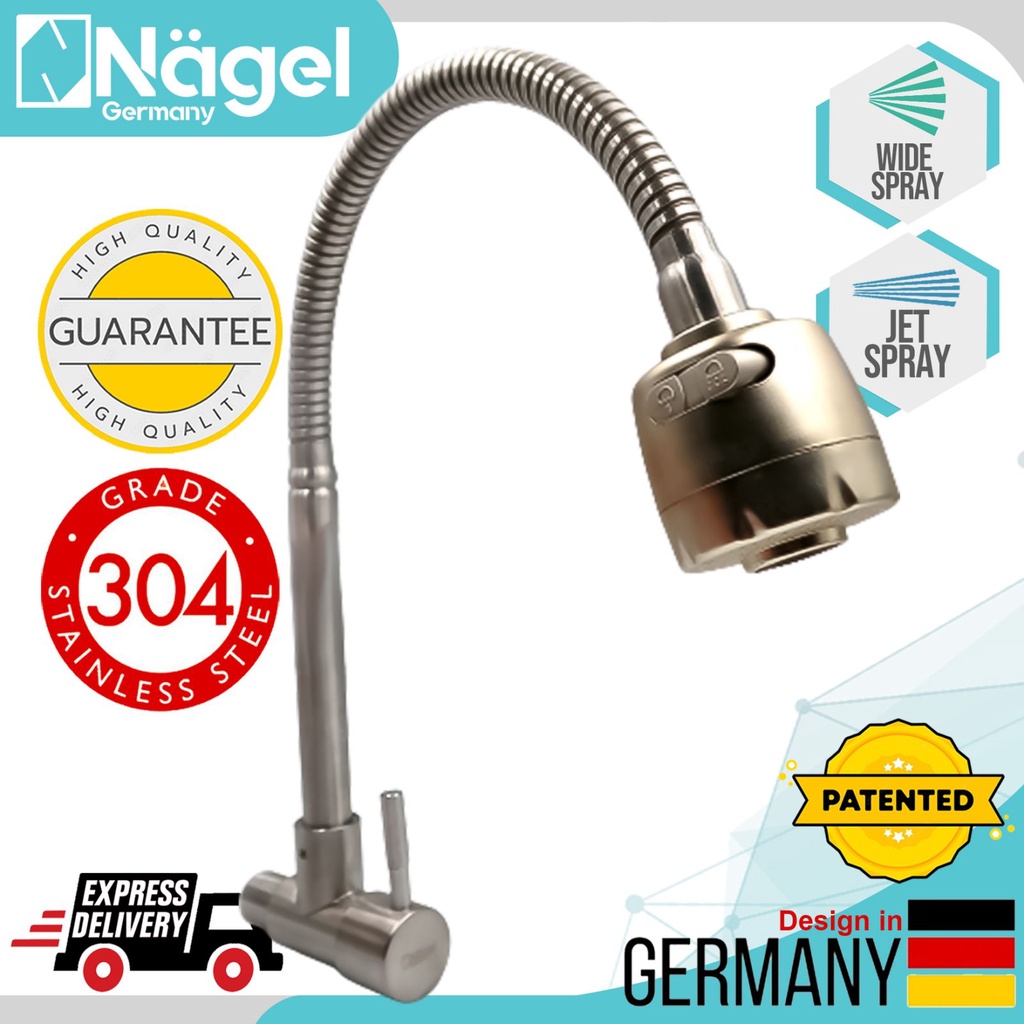 NAGEL High Quality 304 Stainless 2 in 1 Wall Mounted Kitchen Faucet (1/ ...