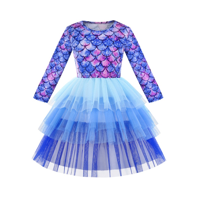 Mermaid Party Pageant Dress Long Sleeve Fish scale Costume for Girls ...