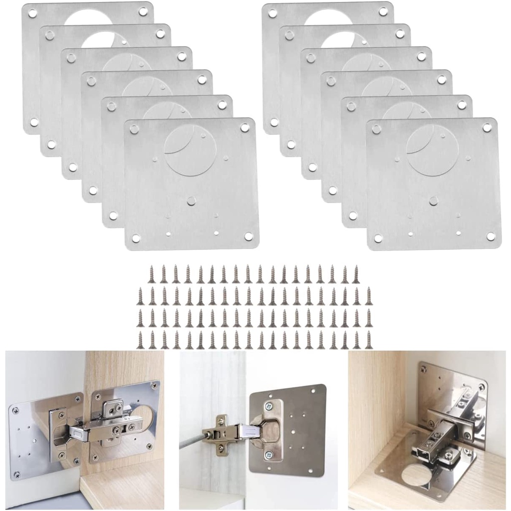 12Pcs Cabinet Hinges Repair Plate Set Stainless Steel Hinge Repair Brackets Kit with Fixing ...