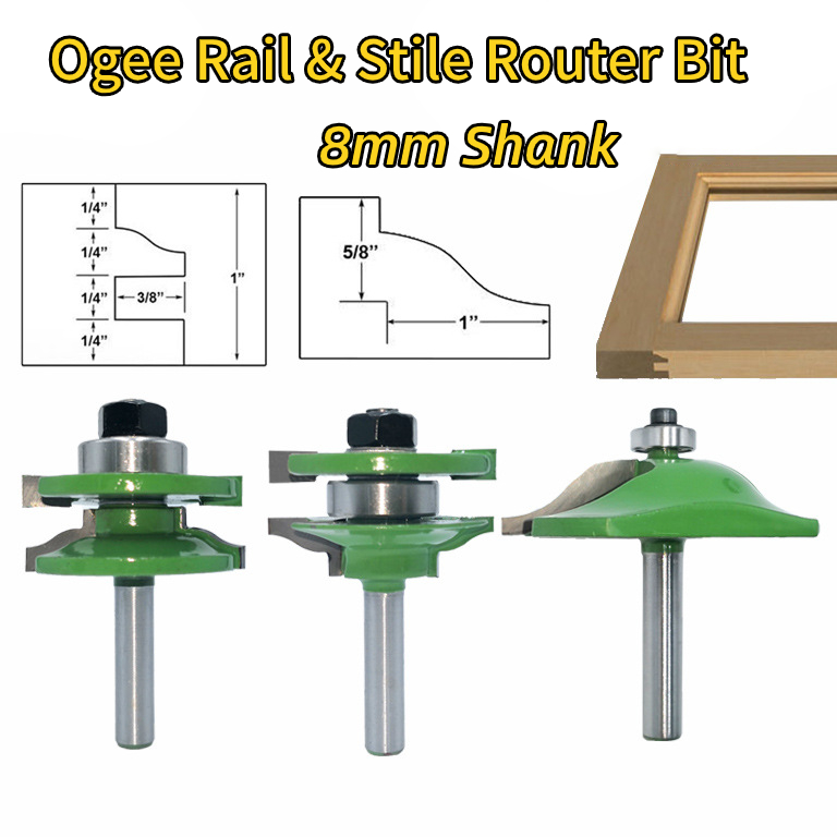 3Pcs 8mm Shank Ogee Raised Panel Cabinet Door Router Bit Set, Ogee Rail ...