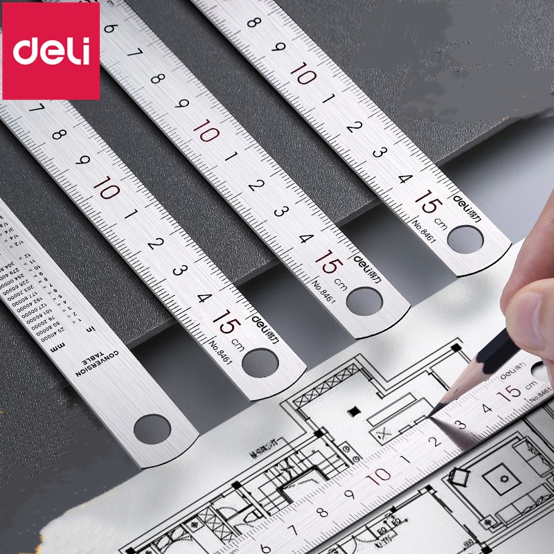 Deli Steel Ruler Iron Stainless Metal Straight Rulers Inch Measurement ...