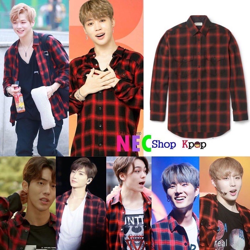 KEMEJA Flannel Black red shirt jimin kang daniel vernon kleeteuk ...