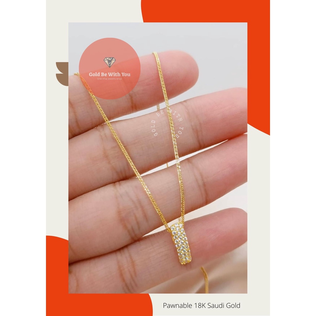 Pawnable 18k Saudi Gold Bar Stone Pendant in Japan Chain | Shopee ...
