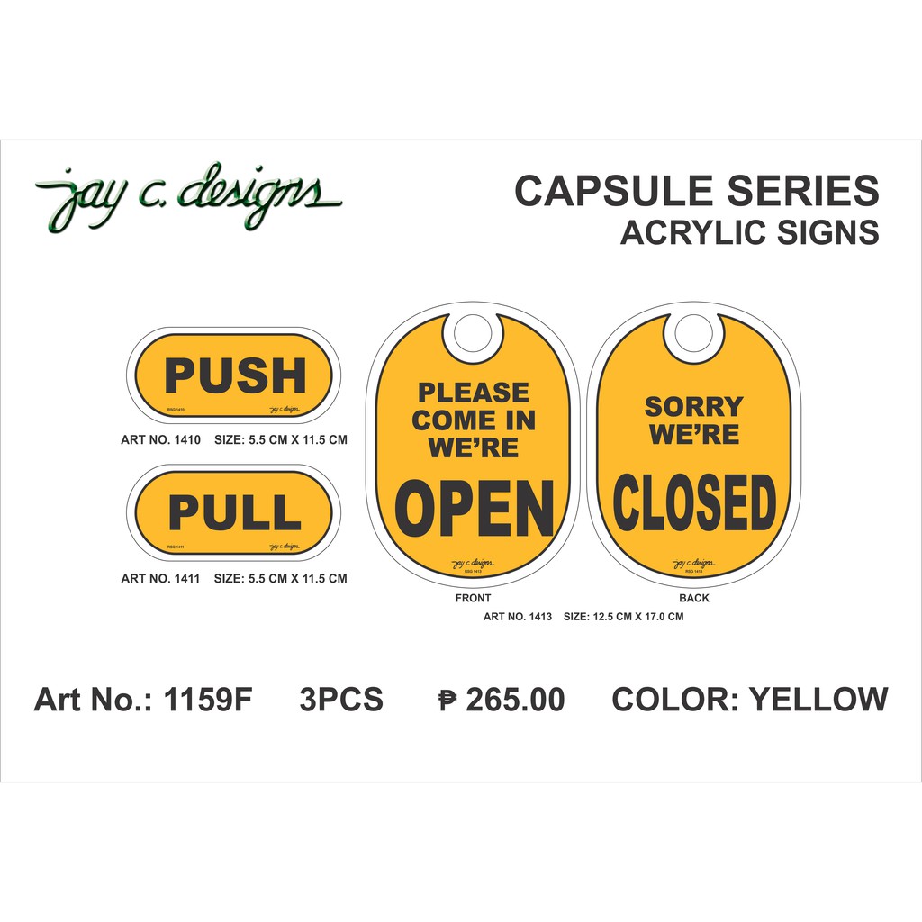 Jay C. Designs Acrylic Sign / Signage Set 6 1159F | Shopee Philippines