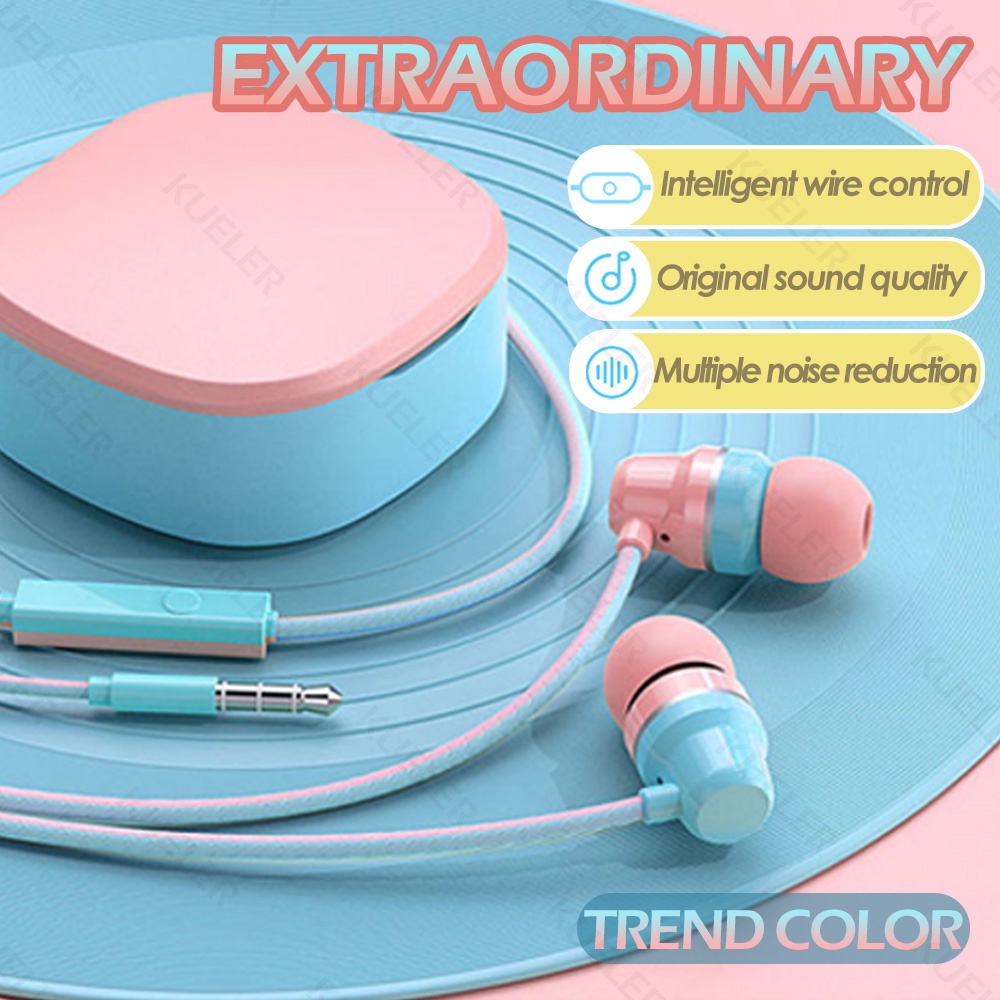 Macaron 3.5mm Earphones With Microphone 4D Bass Stereo Earphone Noise ...