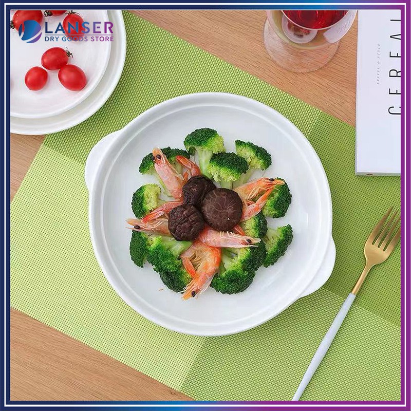 【LS】Ceramics Plain Dinner Plate - White with double ear | Shopee ...