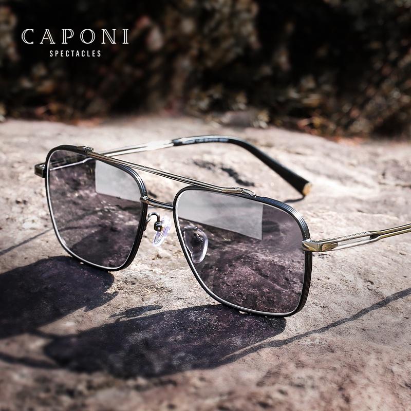 CAPONI Pure Titanium Men's Sunglasses Car Driving Cool Square Sun ...