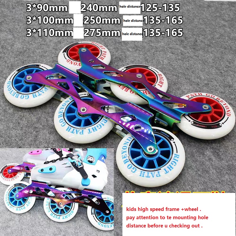 3*110 3*100 3*90 kids Speed skating three-wheel flat frame shoe knife ...