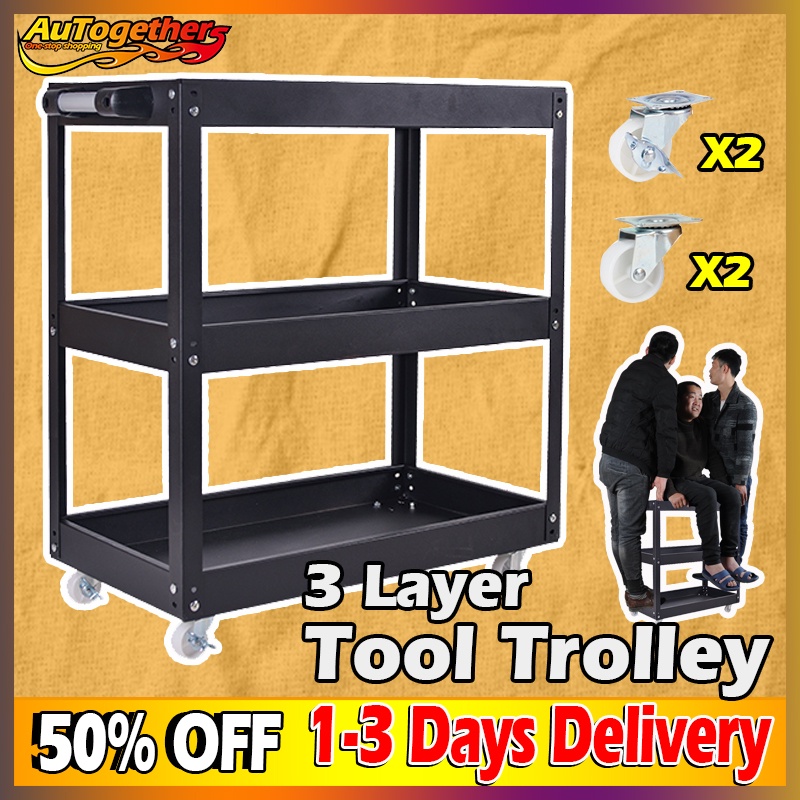 3 Layer Trolley Hand Push Tool Cart For Tool Storage Parts Car Auto ...
