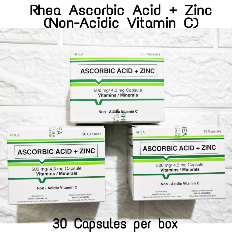 Rhea Ascorbic Acid + Zinc (Non Acidic Vit C) 30 capsules Vitamins ...