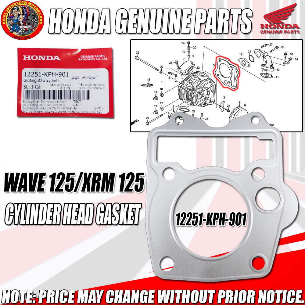 WAVE 125/XRM 125 CYLINDER HEAD GASKET (HPI) (Genuine: 12251-KPH-901 ...