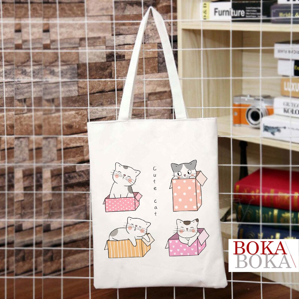 Ulzzang Cat CANVAS Tote Bag (Zipper) | Shopee Philippines