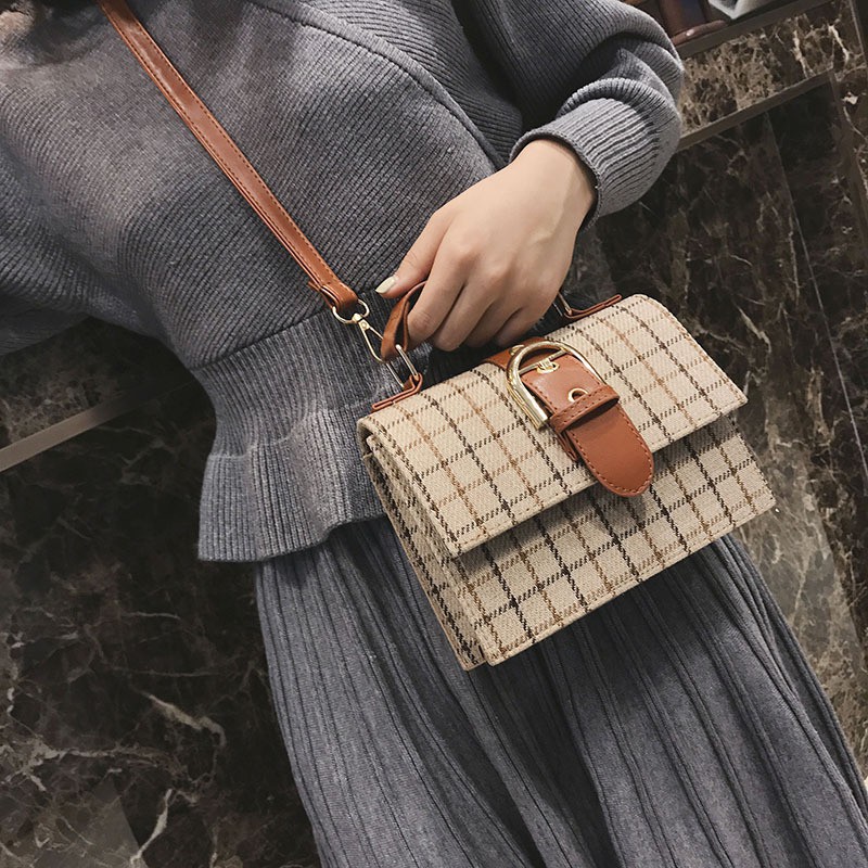 Women Check Crossbody Bag Female British Style Simple Retro Handbag ...