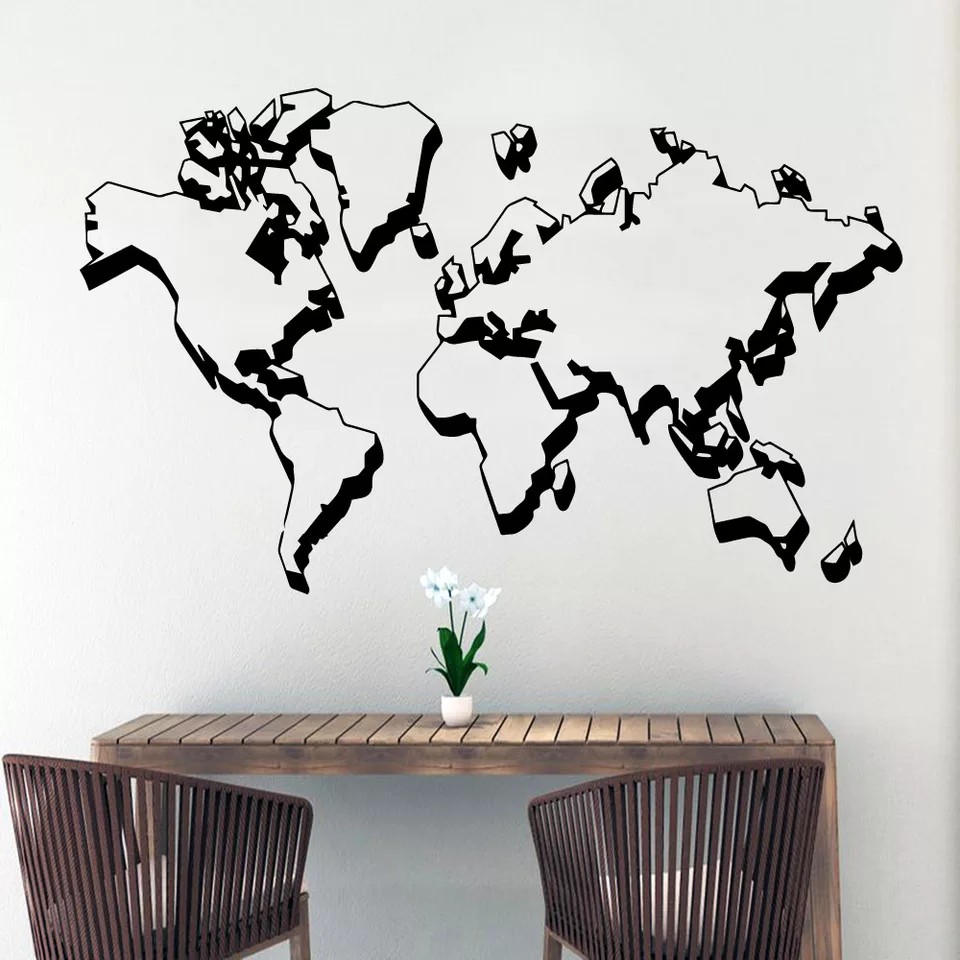 Wall CUTTING STICKER CUSTOM WALL STICKER MAP GLASS WORLD MAP HOME WALL ...