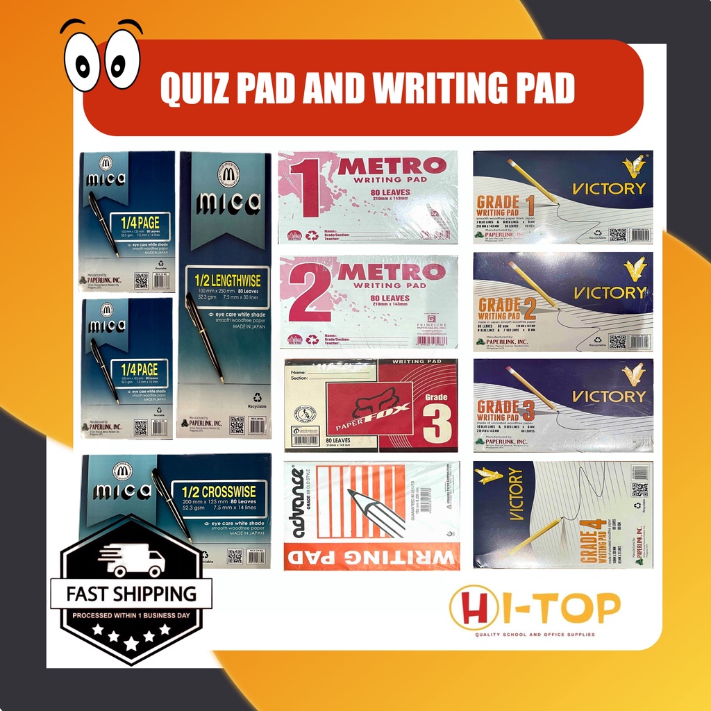 Victory & Ordinary ¼ Quiz Pad, Writing Pad Grade 1 to 4, ½ Lengthwise ...