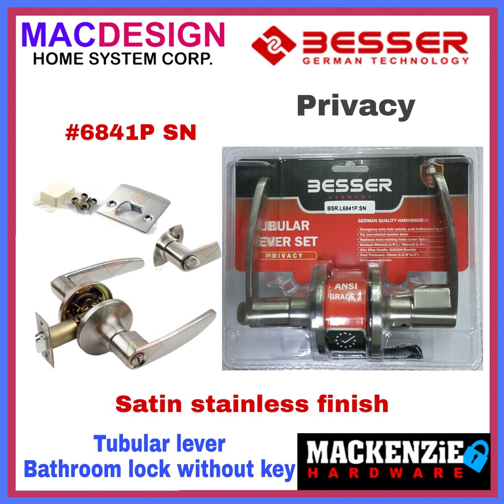 BESSER PRIVACY BATHROOM TUBULAR LEVER LOCKSET L6841P SATIN NICKEL NO ...