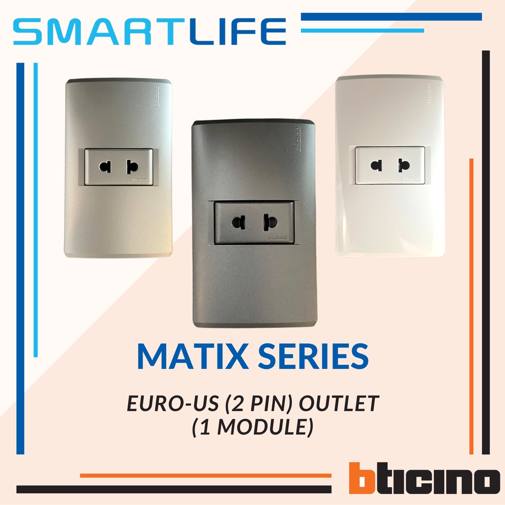 Bticino Matix 1 or 2 Gang 2-Pin Universal Socket Outlet Euro-Us 16A ...