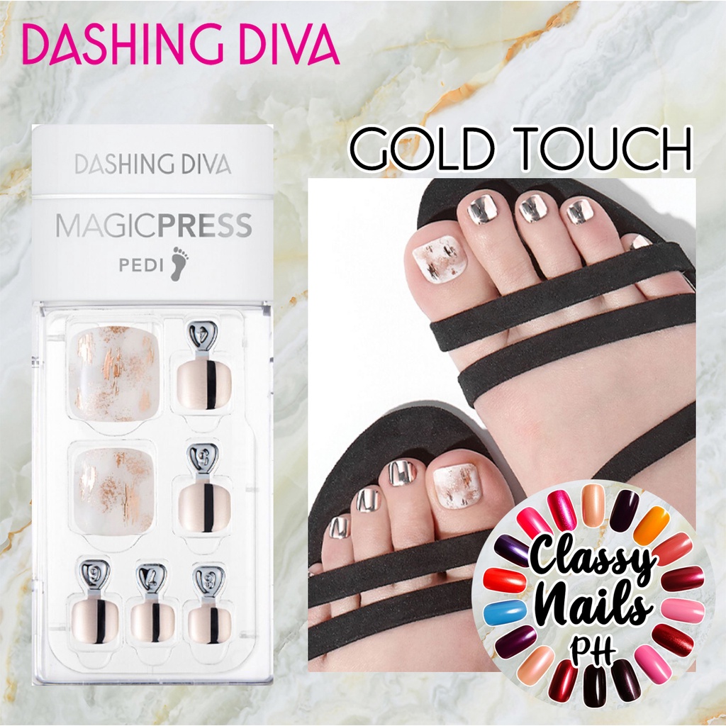 Pedicure - Gold Touch • Dashing Diva • Magic Press • Pedicure • Press On Korean Faux Nails ...