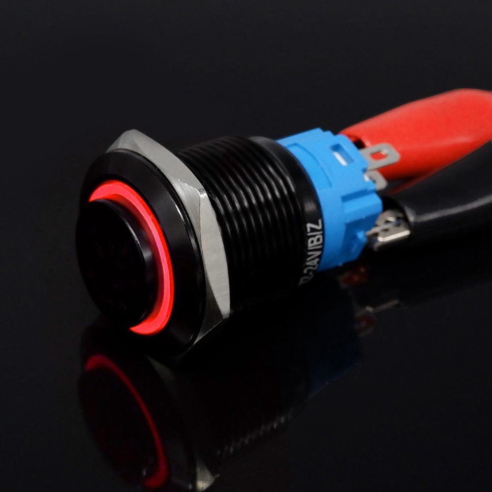 16mm Black Push Button Switch Waterproof Illuminated Led Light Metal Momentary Switches High ...