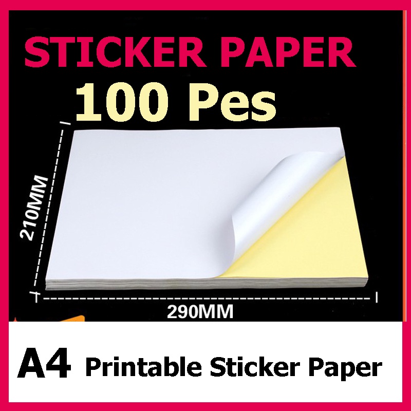 100 PCS A4 Sticker Paper Glossy/Matte PRINTABLE STICKER INKJET | Shopee ...