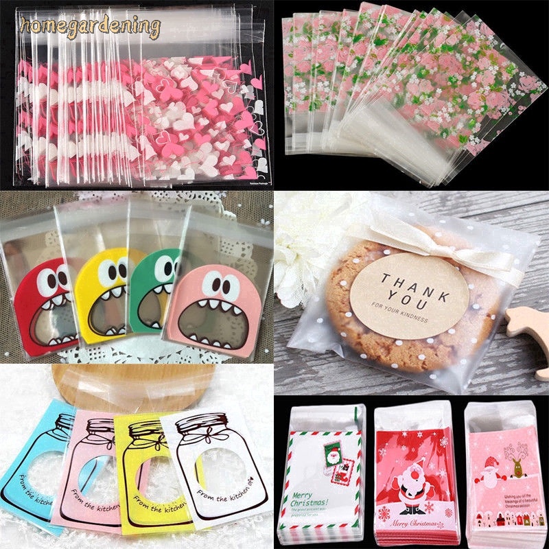100pcs Self Adhesive DIY Cellophane Party Treat Cooky Candy Gift Bags ...