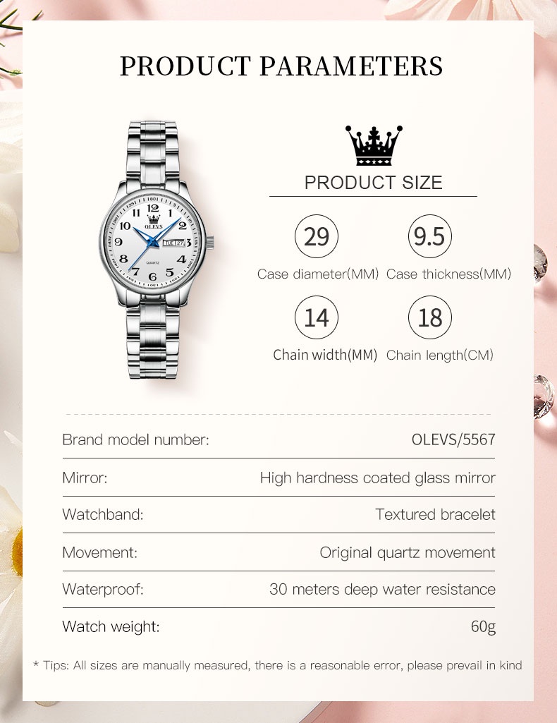 Olevs Watch For Women Original Waterproof Stainless Steel Silver/Gold ...