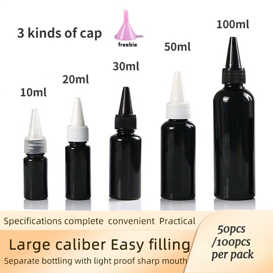 50pcs/100pcs 10ml 20ml 30ml 50ml 100ml Black Dropper Bottle Sharp Mouth ...