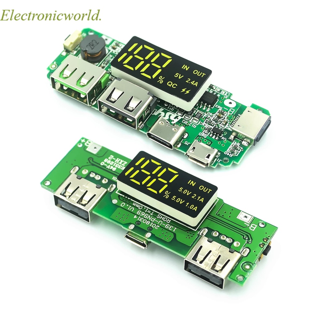 LED Dual USB 5V 2.4A Micro/Type-C USB Mobile Power Bank 18650 Charging ...