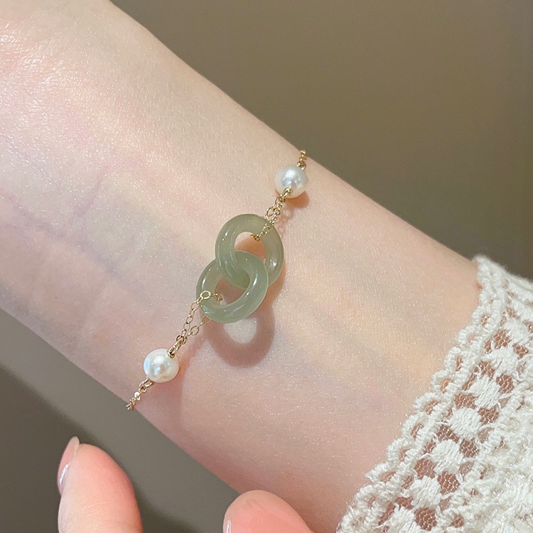 Natural Hetian Jade Peace Buckle Bracelet Female Ring Interlocking ...