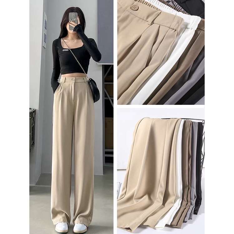 Casual Women's High Waist Solid Color Suit Trouser Korean Nababanat sa ...
