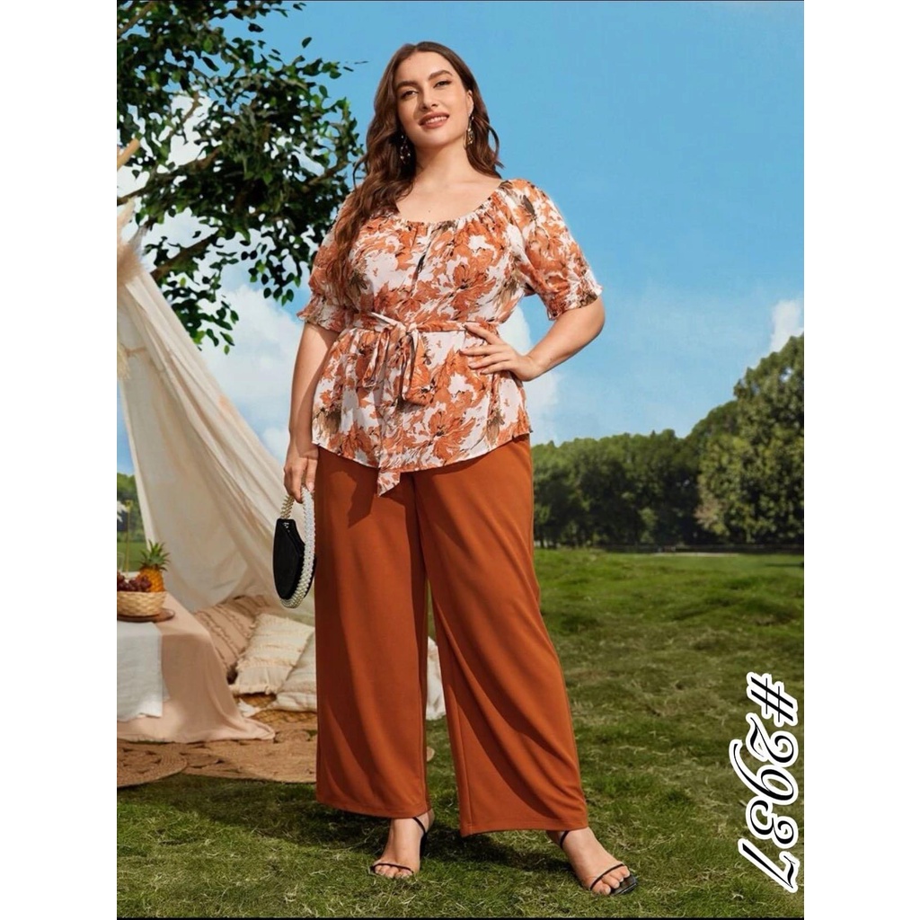 Plus Size Casual Floral Terno (top&pants) | Shopee Philippines