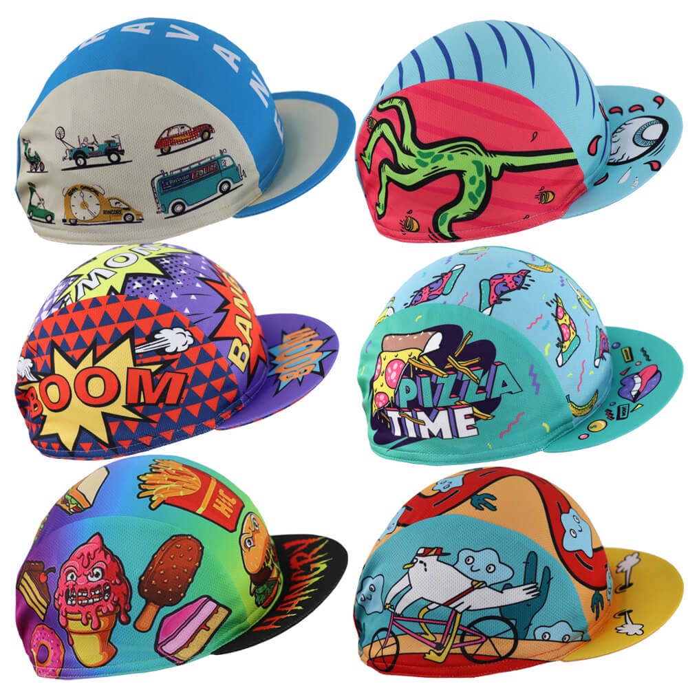 Cycling Caps Blue Bike Wear Boom Cartoon Car Pizza Chips Colorful Hat ...