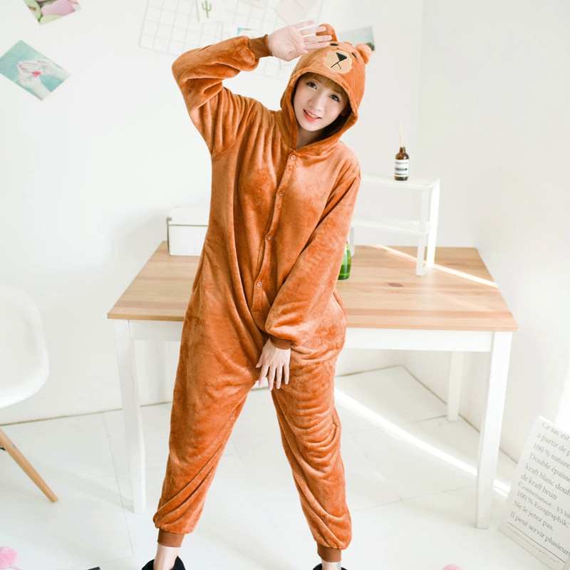 Kigurumi Brown Bear Onesie Women Adult Fantasias Animal Cosplay Pajamas ...