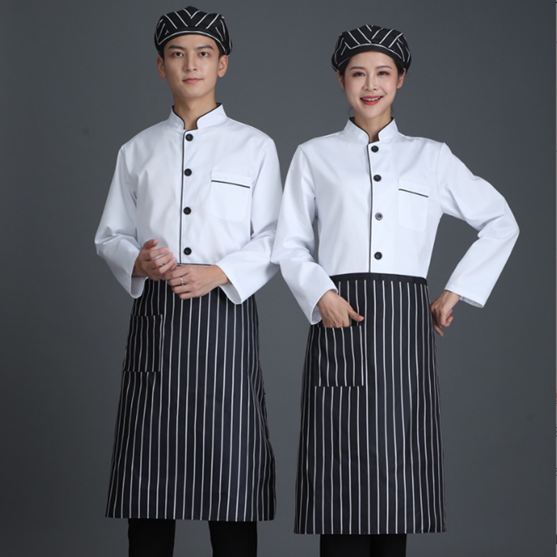 Ready Stock cheap chef uniform long sleeve unisex bakers cake shop cafe ...