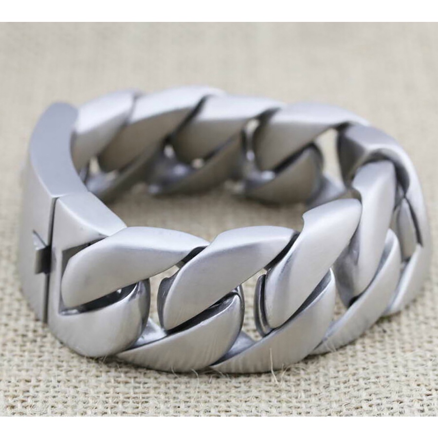 26/31mm Brushed Vintage Cuban Chain Matte Silver Color Stainless Steel ...