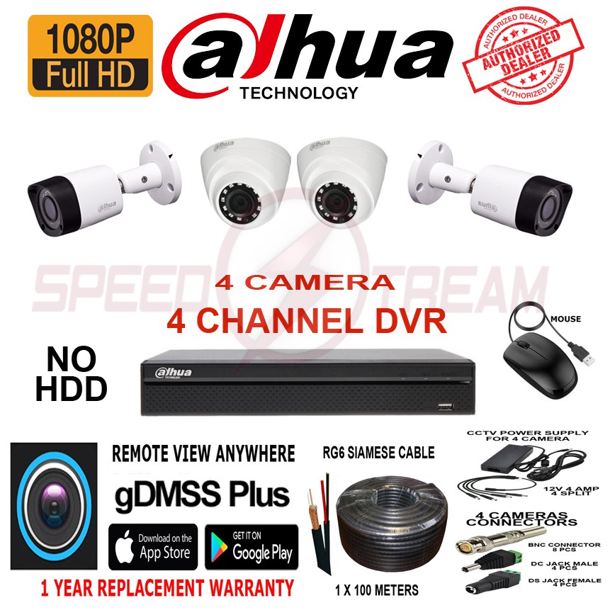 DAHUA 2MP 4 Camera 4 Channel NO HDD RG6 Siamese Wire CCTV Package ...