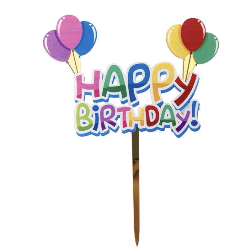 Balloon technicolour acrylic happy birthday cake topper | Shopee ...