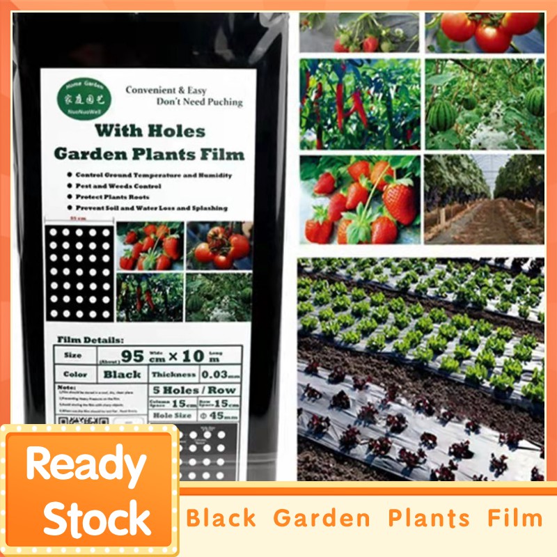 【NT014】10M 5HOLES Black Plastic Mulch Film Home Garden Agricultural ...