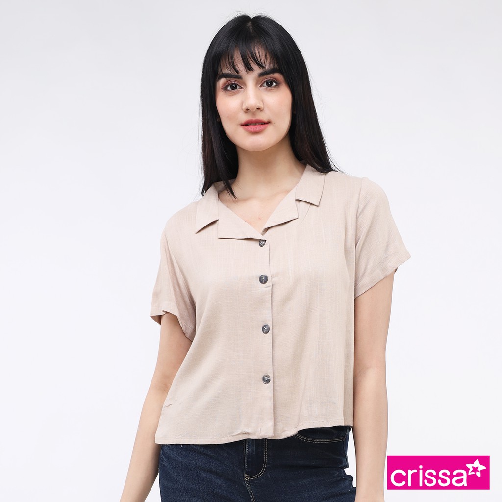 Crissa Special Fabric Woven Short Sleeves Blouse CLT29-0018 (Camel) MD ...