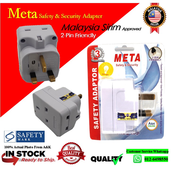 Meta Malaysia Sirim Approved Safety Adapter / Plug Top 2 Pin Friendly ...