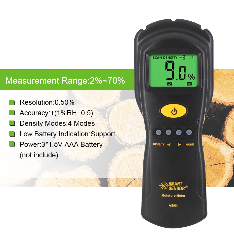 AS981 Digital Hygrometer Moisture Meter Wood Cardboard Lumber Concrete ...