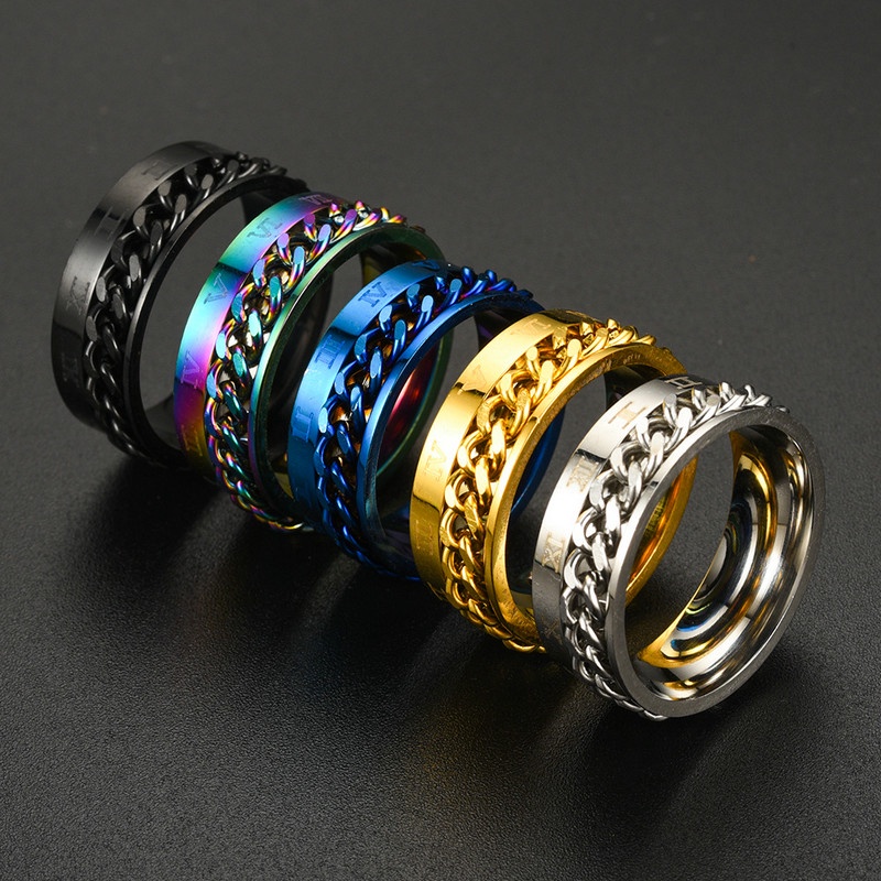 Anxiety Fidget rings Titanium Stainless Steel Chain Spinner Finger Ring ...